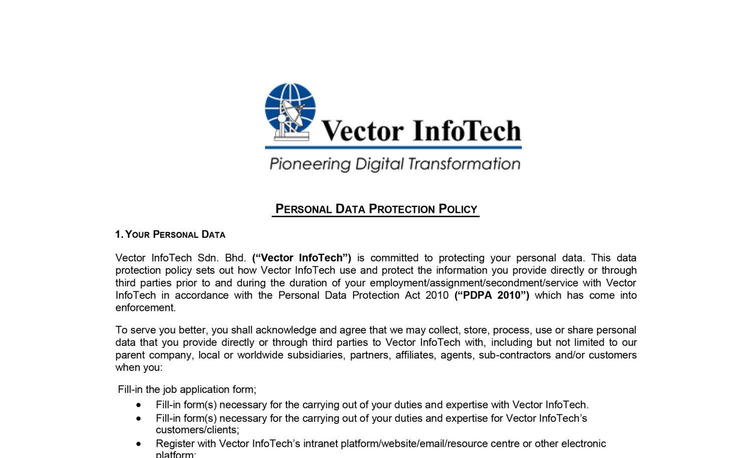 Personal Data Protection Policy